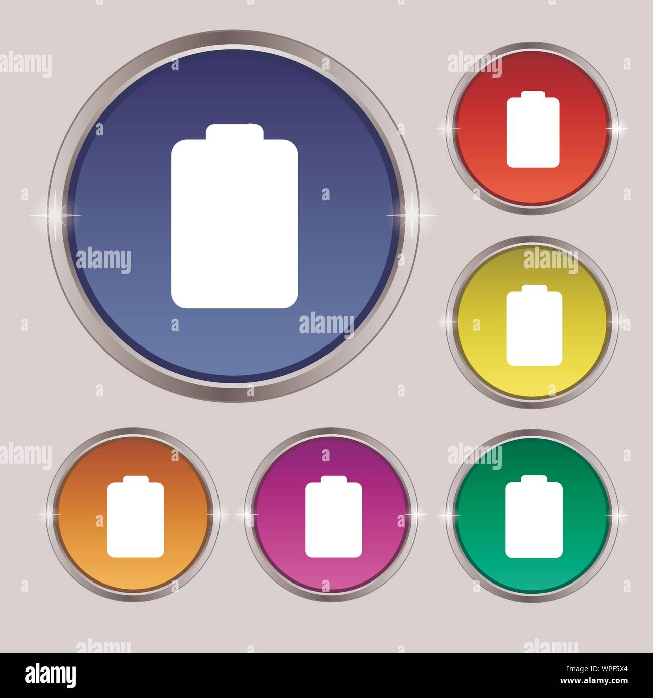 Battery empty, Low electricity icon sign. Round symbol on bright ...