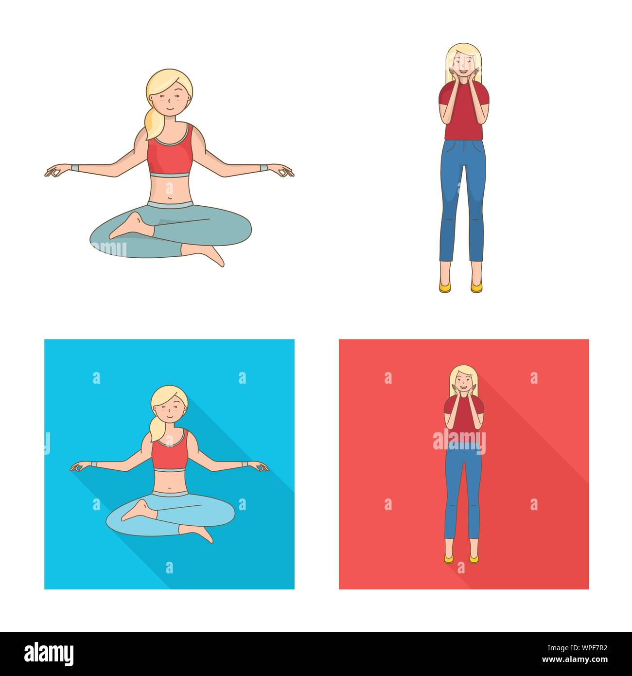 Vector illustration of posture and mood icon. Set of posture and female ...