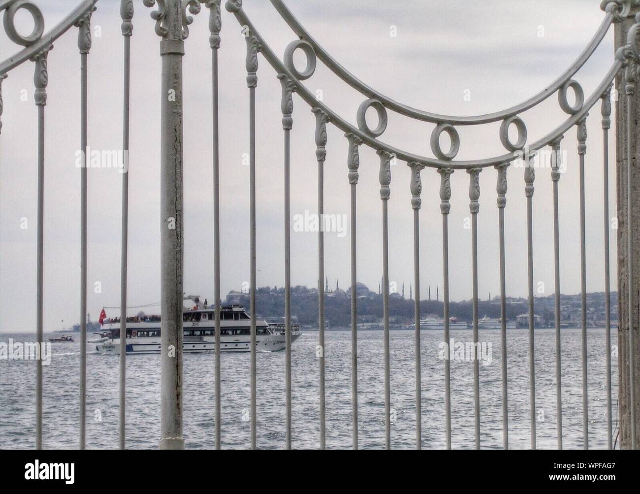 View Of A Ship Through Railings Stock Photo - Alamy