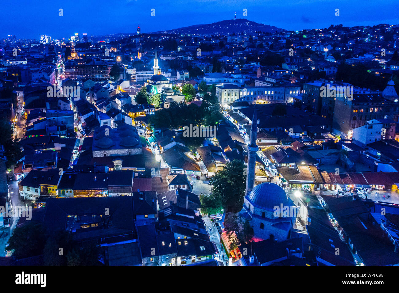 Sarajevo skyline at night with city lights Stock Photo - Alamy
