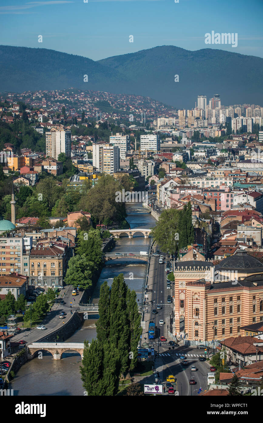 Skyline of Sarajevo, seen from Vratnik. In front is Sarajevo city hall ...