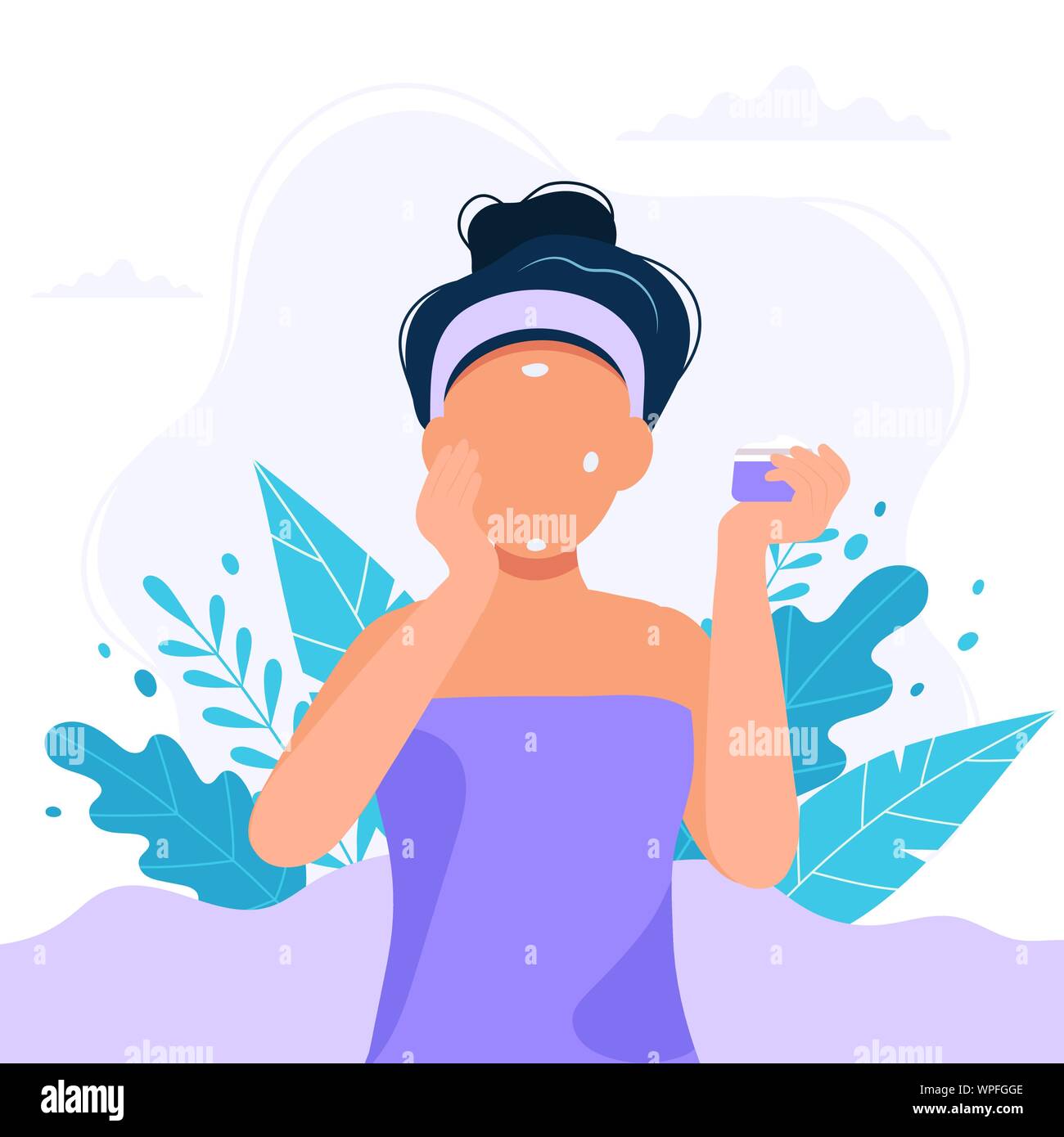 Skin Care Routine Woman Applying Cream On Her Face Beauty Routine