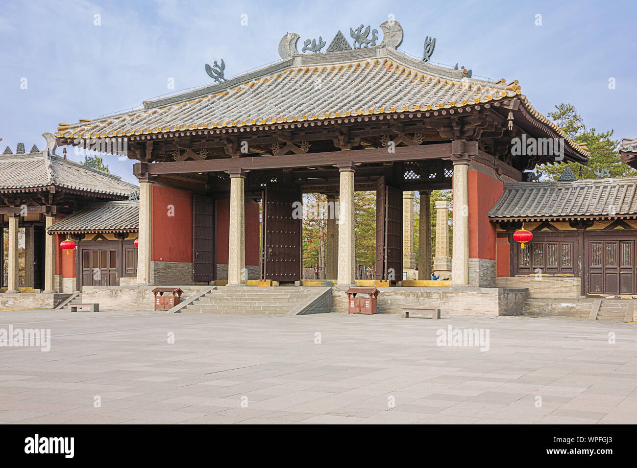 Entrance gate to the park with the Yungang grottoes near Datong Stock ...
