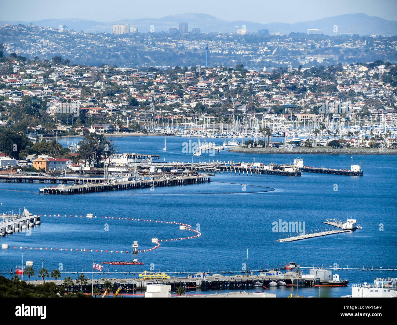 Aerial View Of City At Waterfront Stock Photo - Alamy