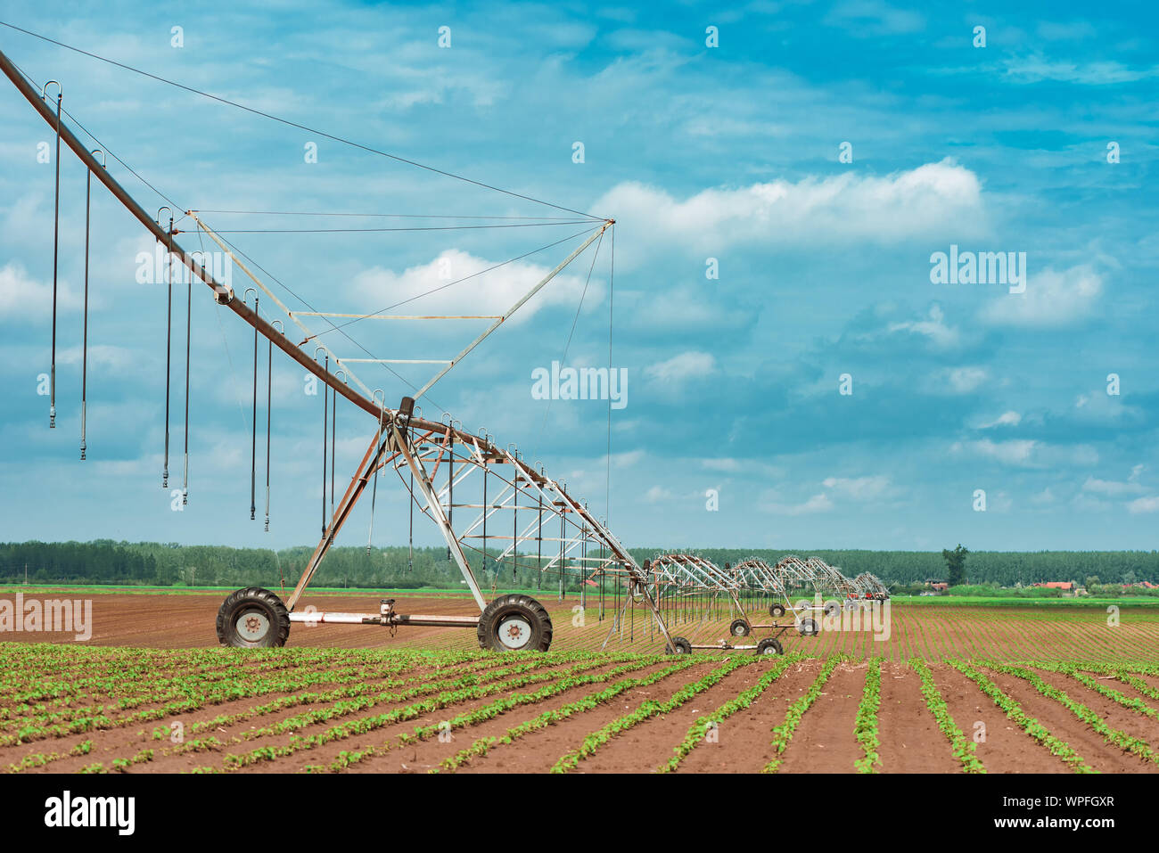 Pivot irrigation system in cultivated soybean and corn field ...