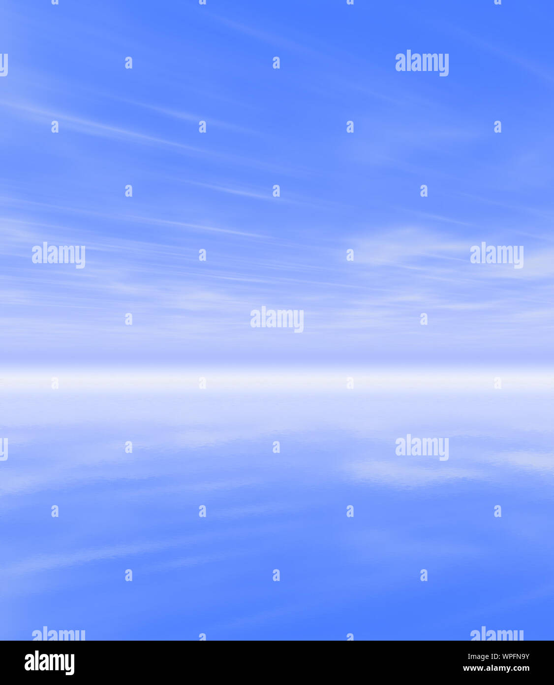 Nice blue cloudy sky reflects in calm water Stock Photo - Alamy