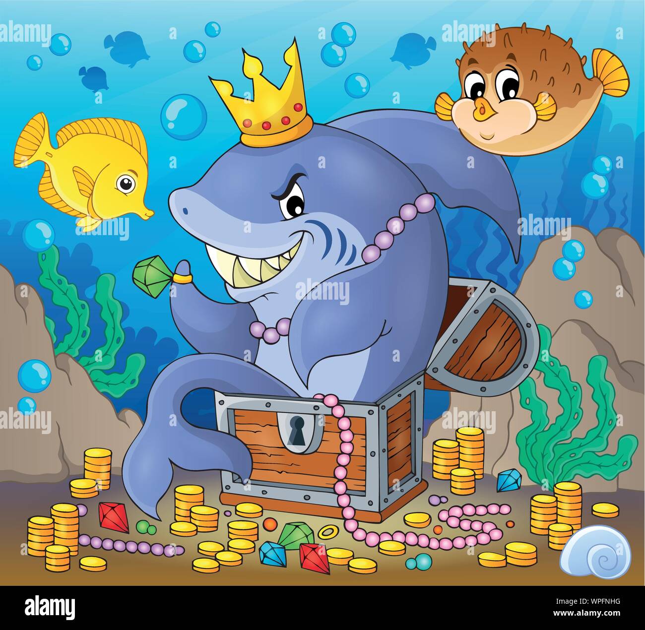 Shark with treasure theme image 2 Stock Vector Image & Art - Alamy