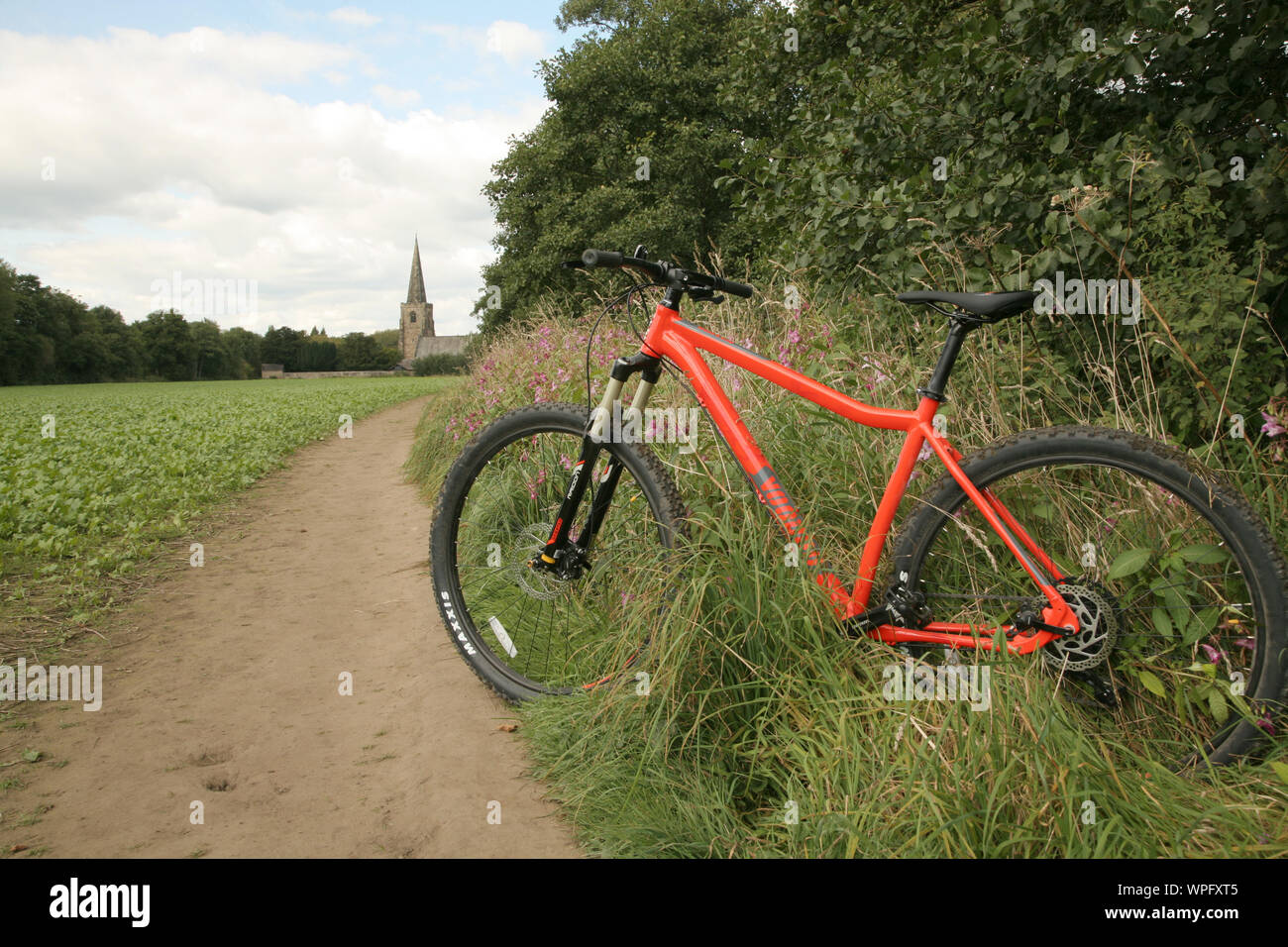 Mountain bike trail, with Duffield parish church in background ...