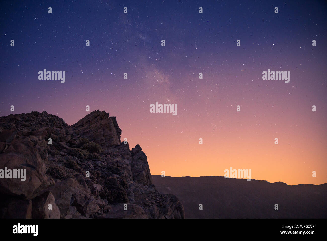 Silhouette of Rocks in Teide National Park after Sunset in Starry Night ...