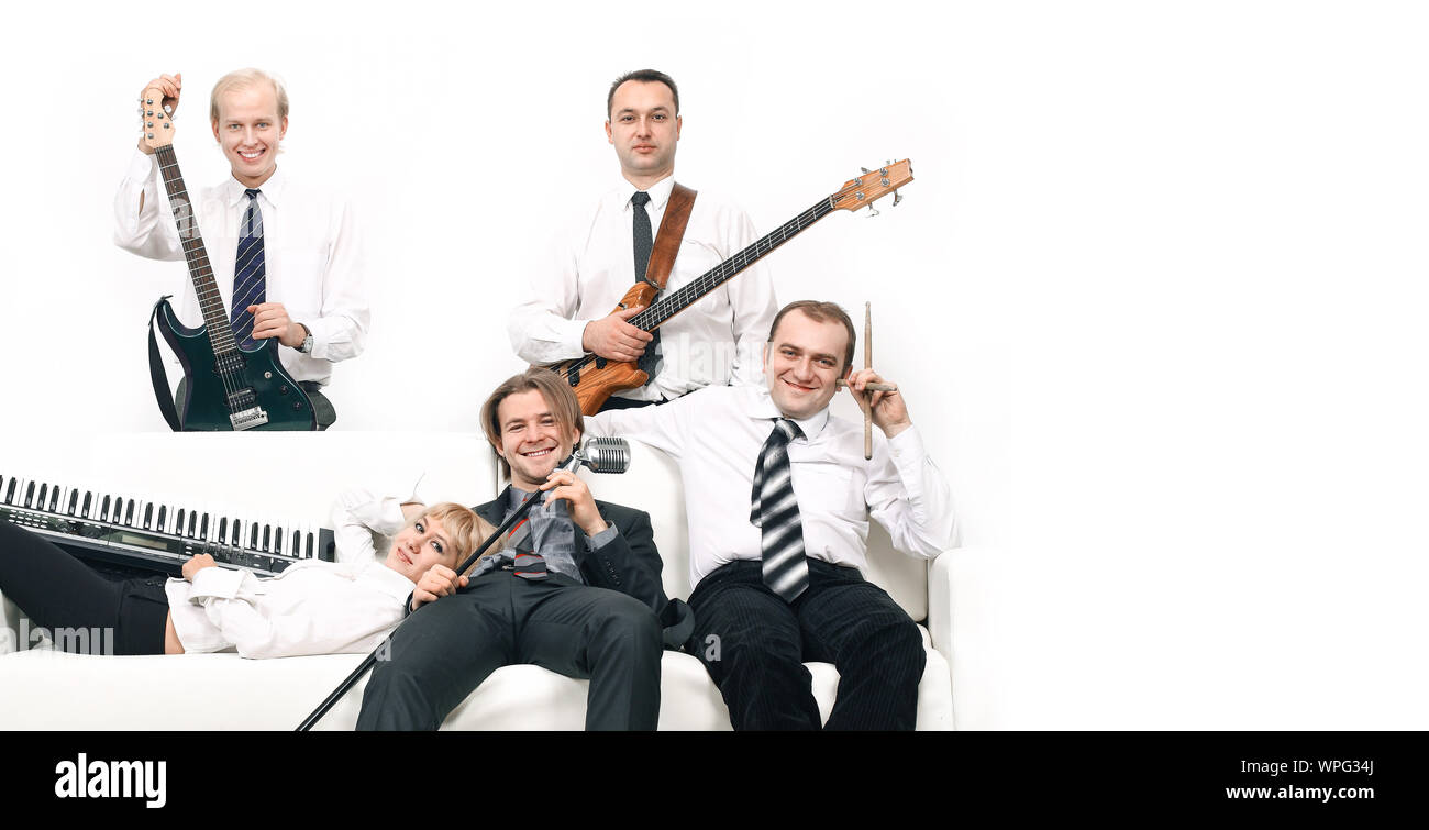 Band of musicians with instruments. isolated on white background Stock ...