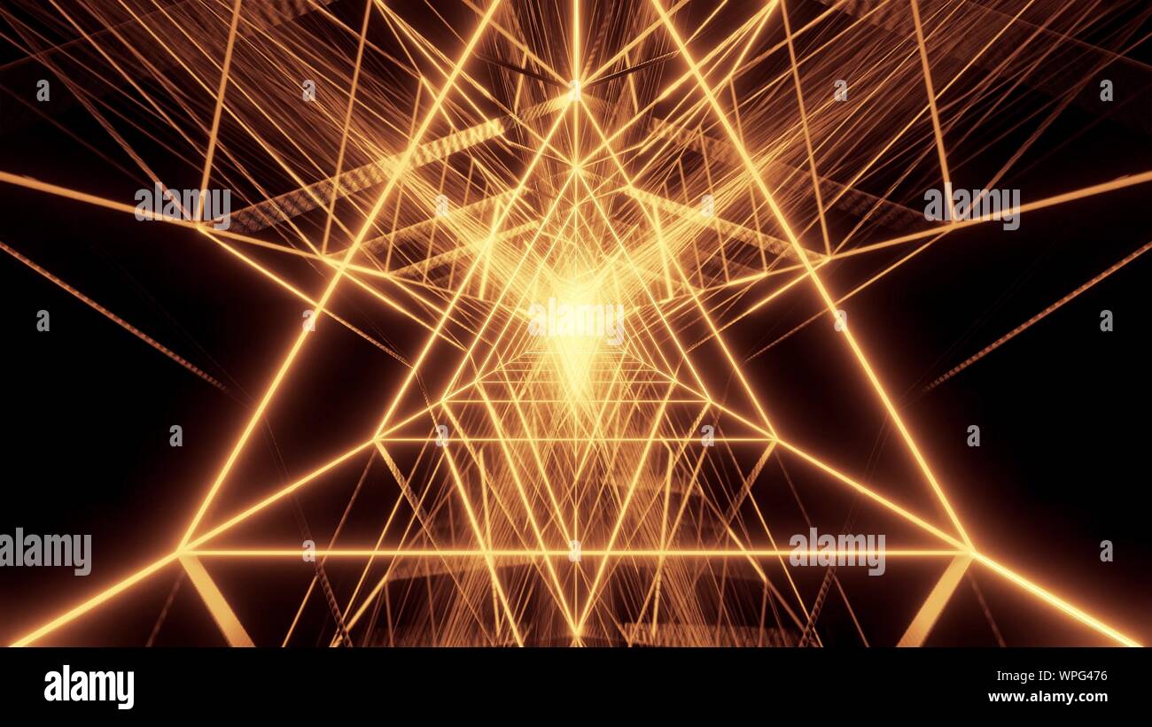 abstract golden triangle wireframe design 3d rendering background ...