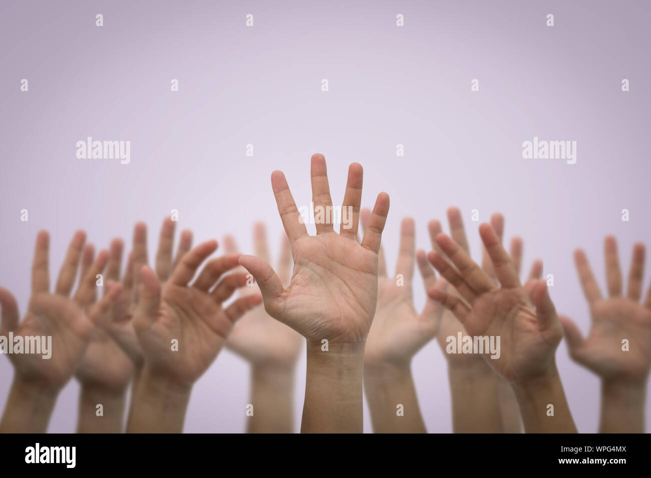 Hands up woman uplift hi-res stock photography and images - Alamy