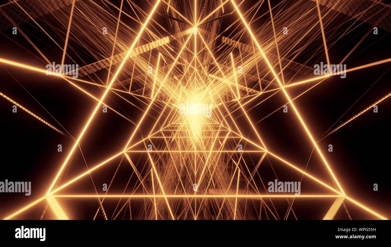 abstract golden triangle wireframe design 3d rendering background ...