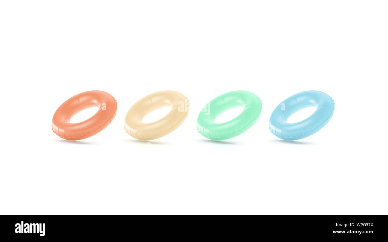 Blank colored swim ring mockup set, no gravity Stock Photo - Alamy