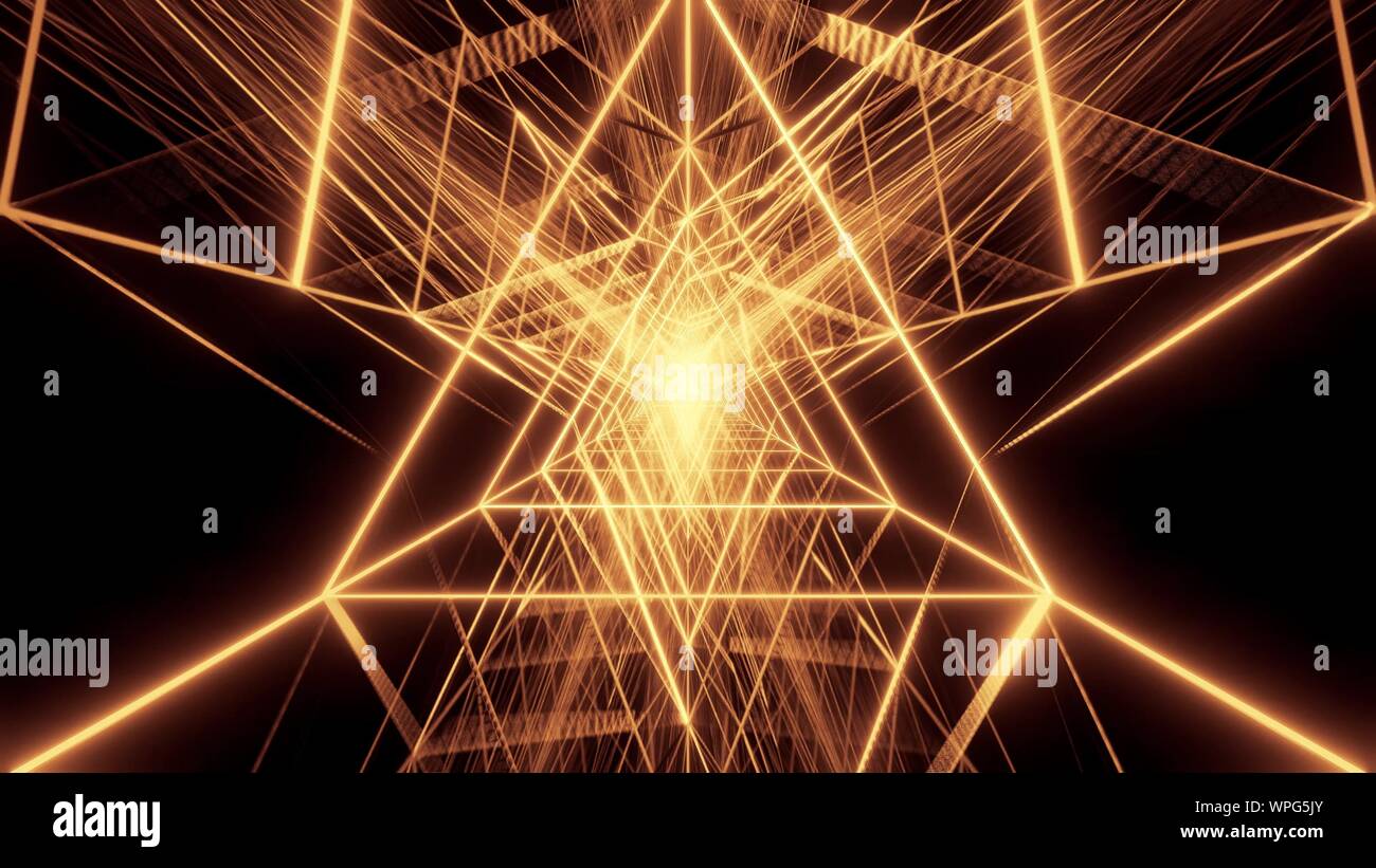 abstract golden triangle wireframe design 3d rendering background ...