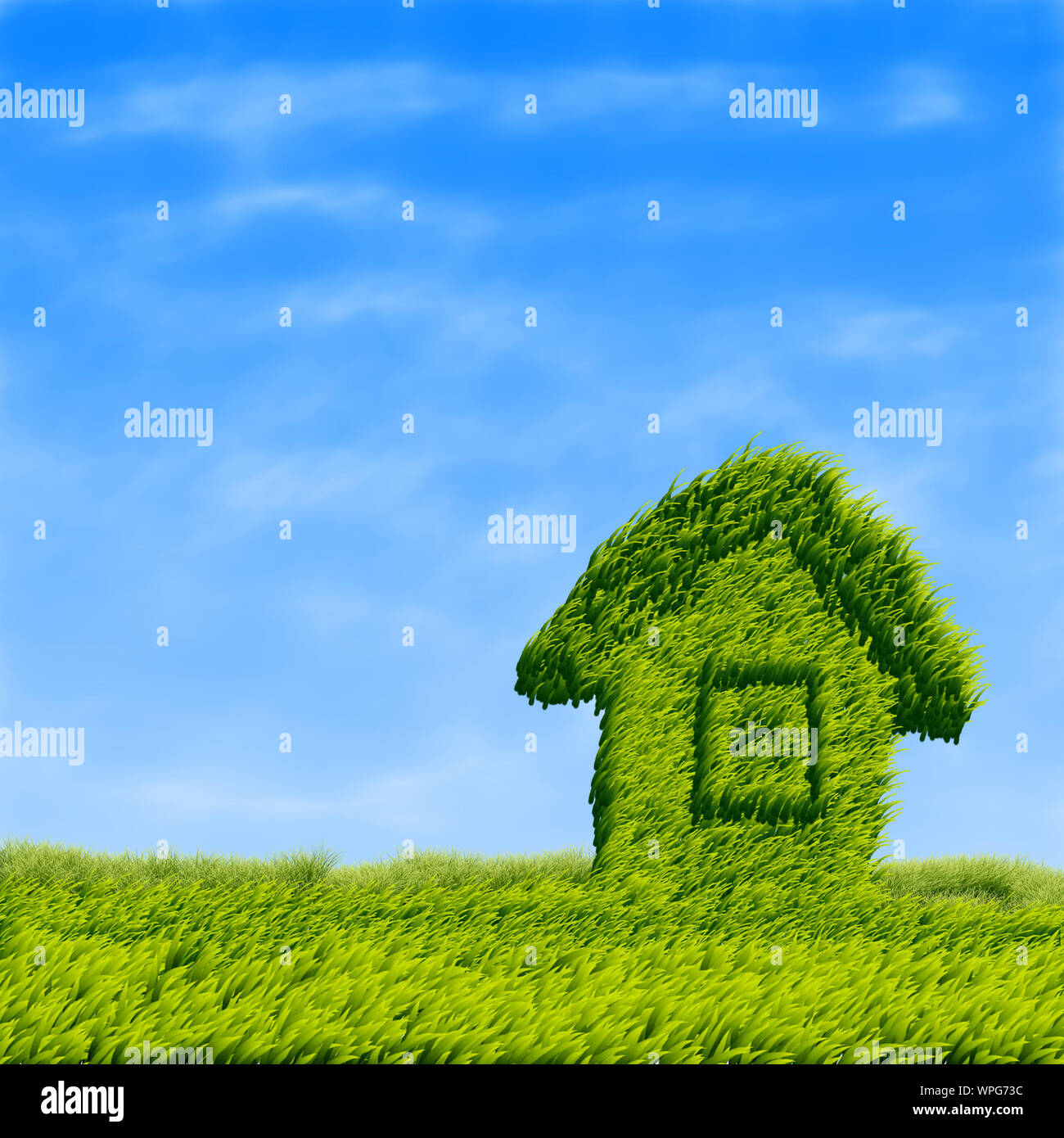 Grass house on a grass field background Stock Photo - Alamy