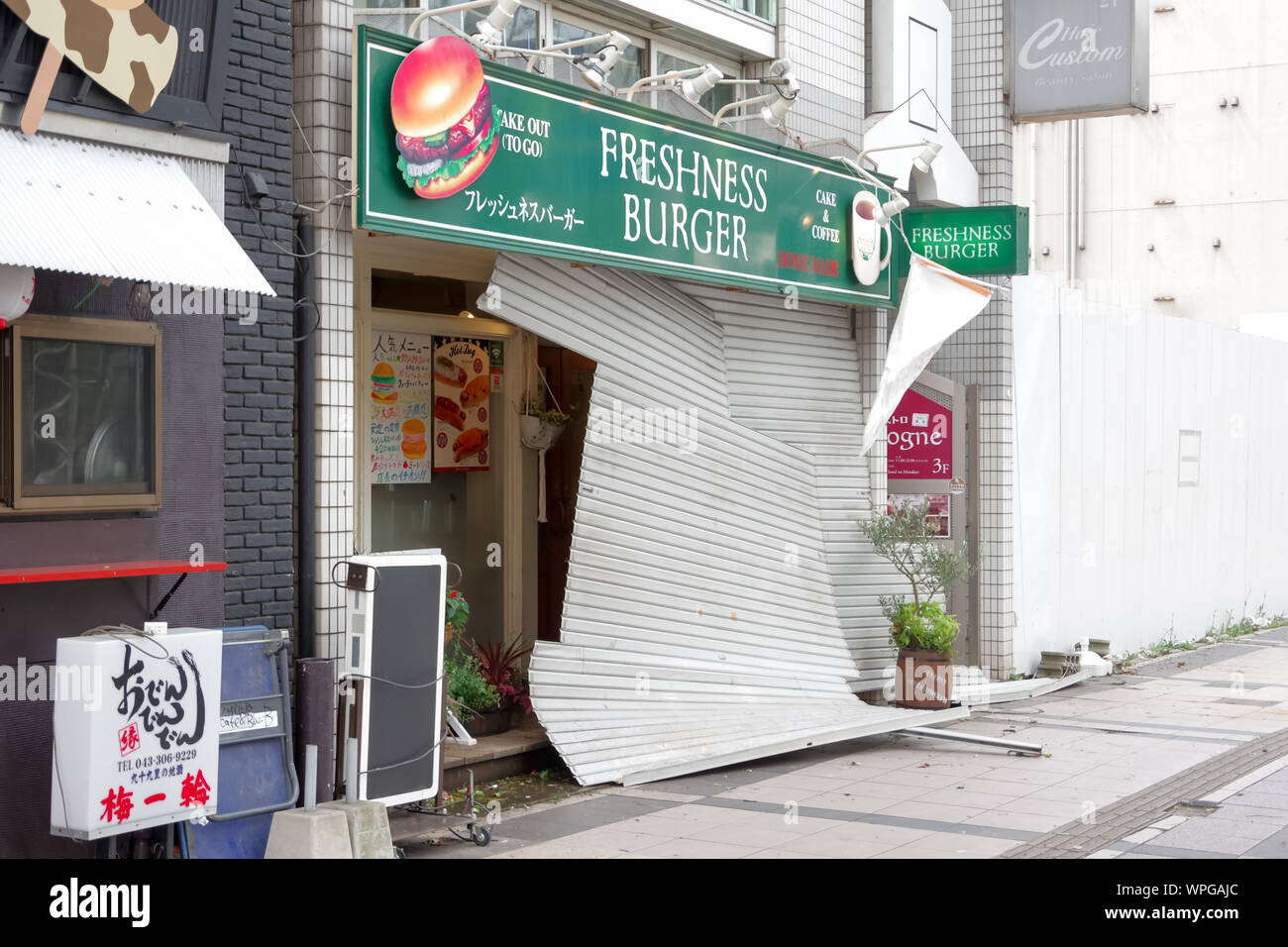 Chiba, Japan, 09/09/2019 , Window of a Freshness Burger restaurant, on ...