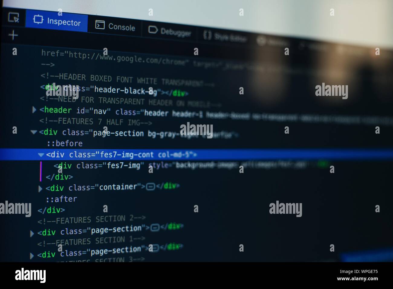 Selective closeup shot of data codes on a computer monitor screen Stock ...