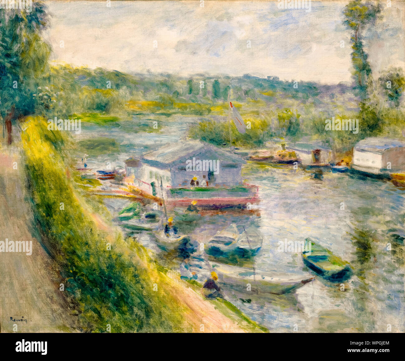 Pierre Auguste Renoir, Wash house boat at Bas-Meudon, landscape ...
