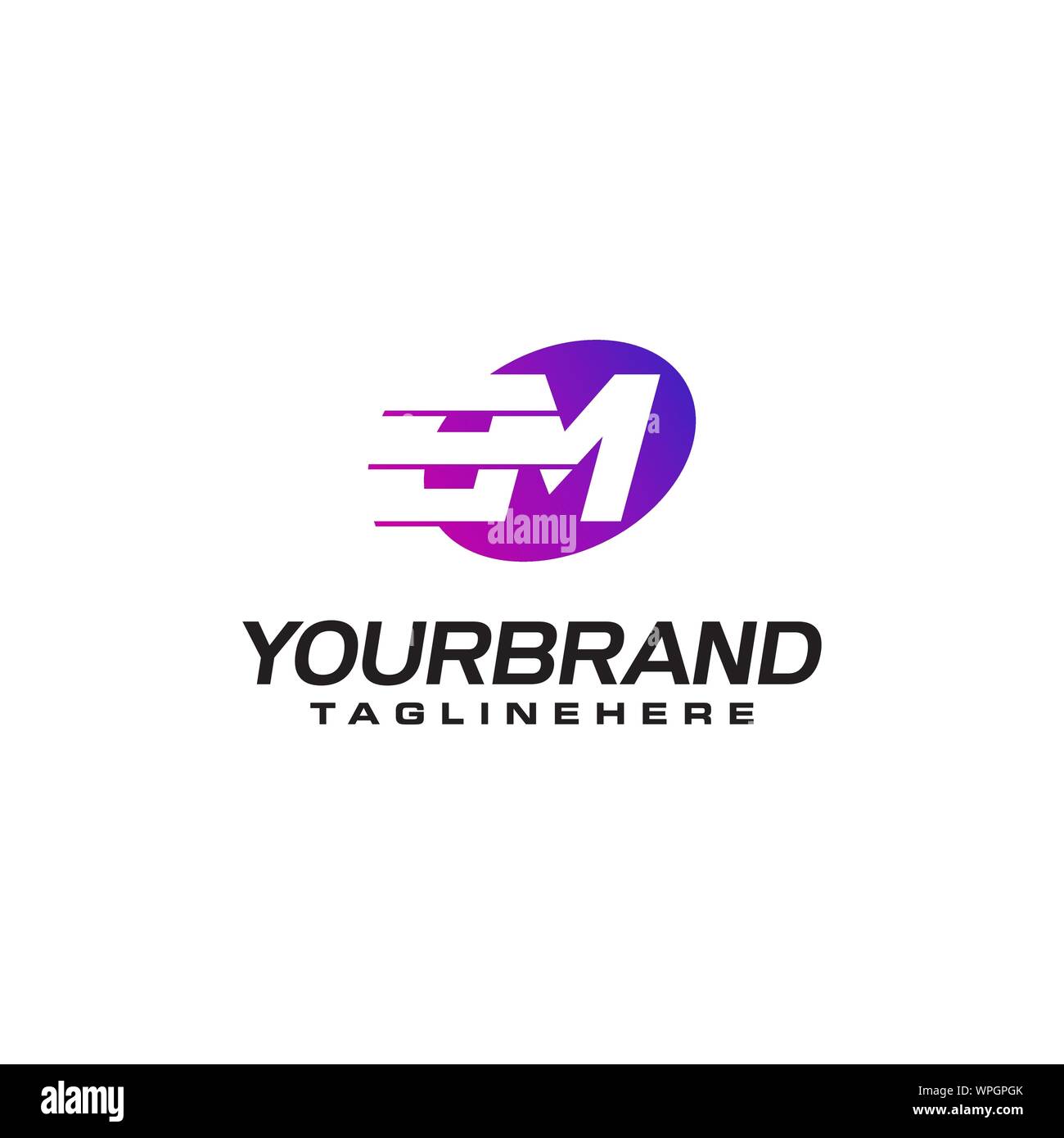 Abstract letter M logo with fast speed lines fast speed moving delivery ...