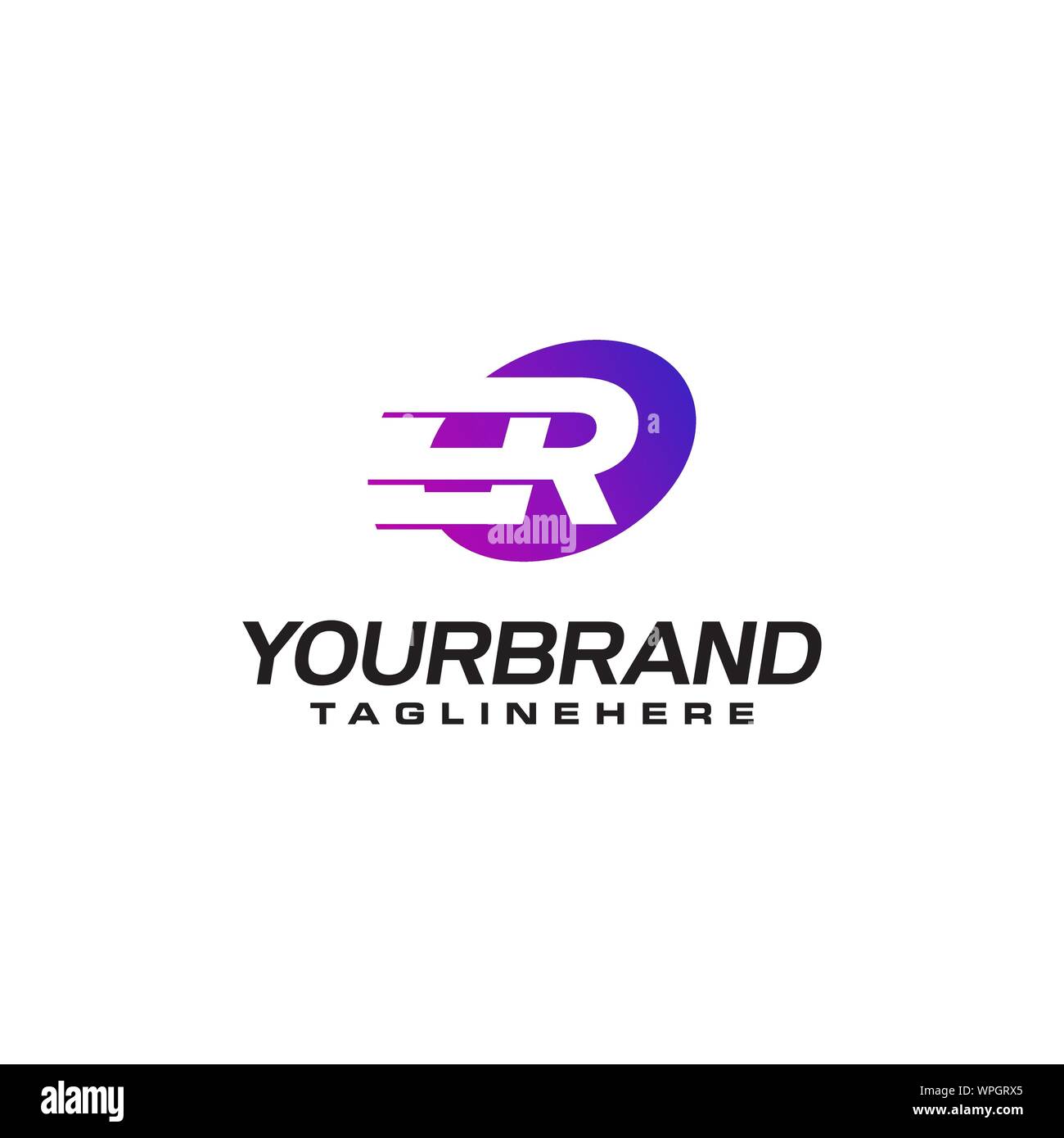 Abstract letter R logo with fast speed lines fast speed moving delivery ...
