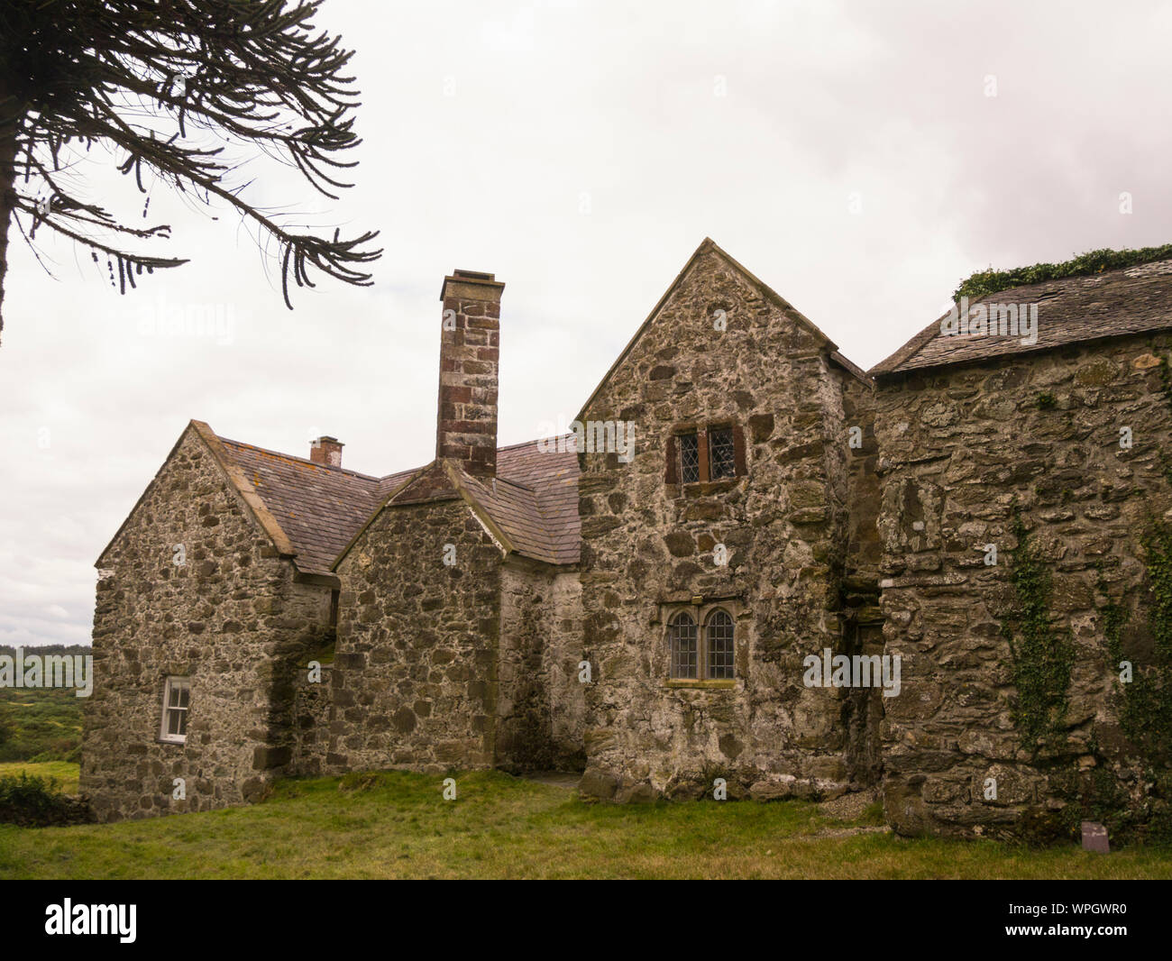Front entrance Ty Neuadd Hafoty Hall Medieval House Llanddona Isle of ...