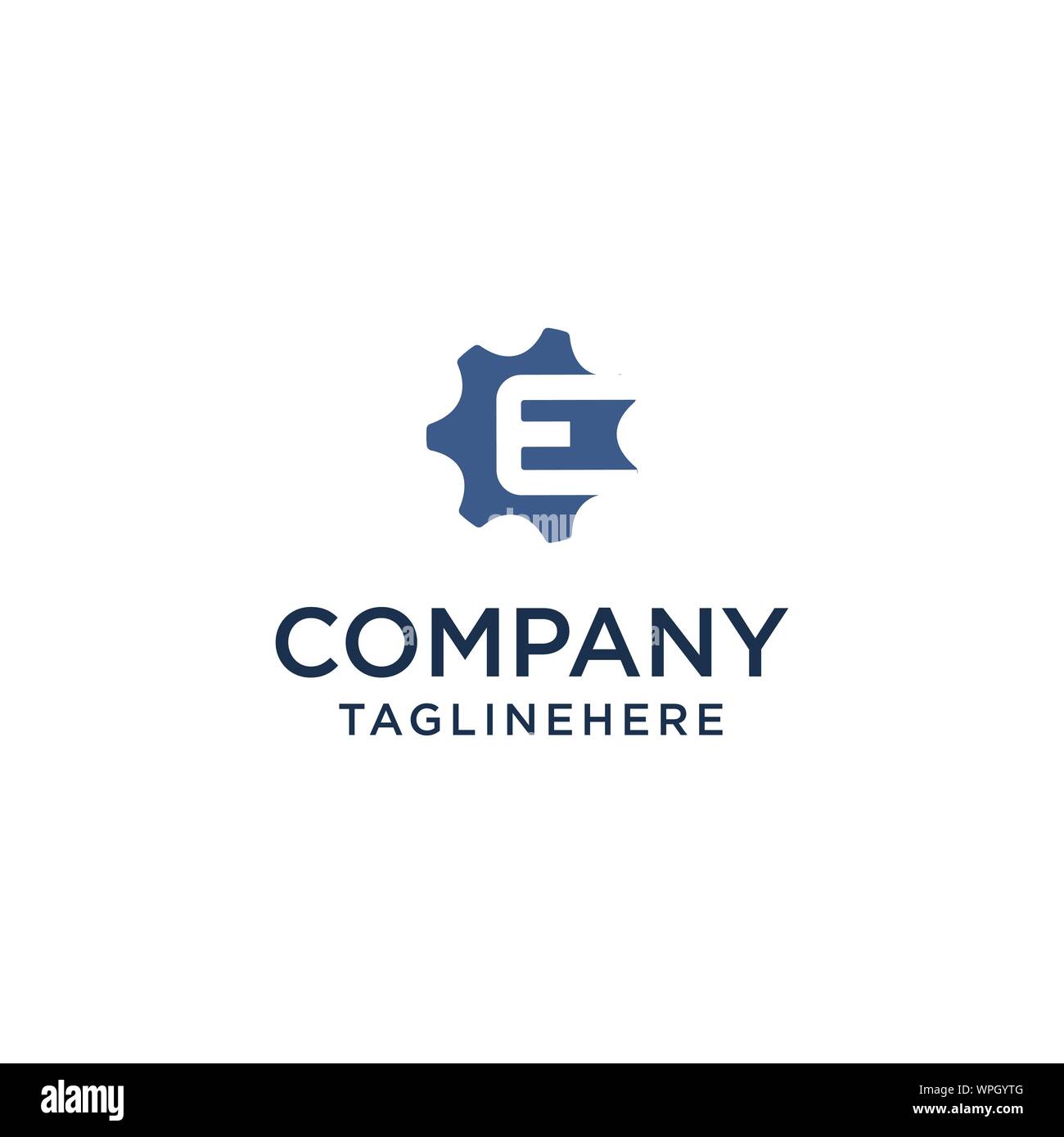 E logo initial letter design template vector inside gear shape design ...