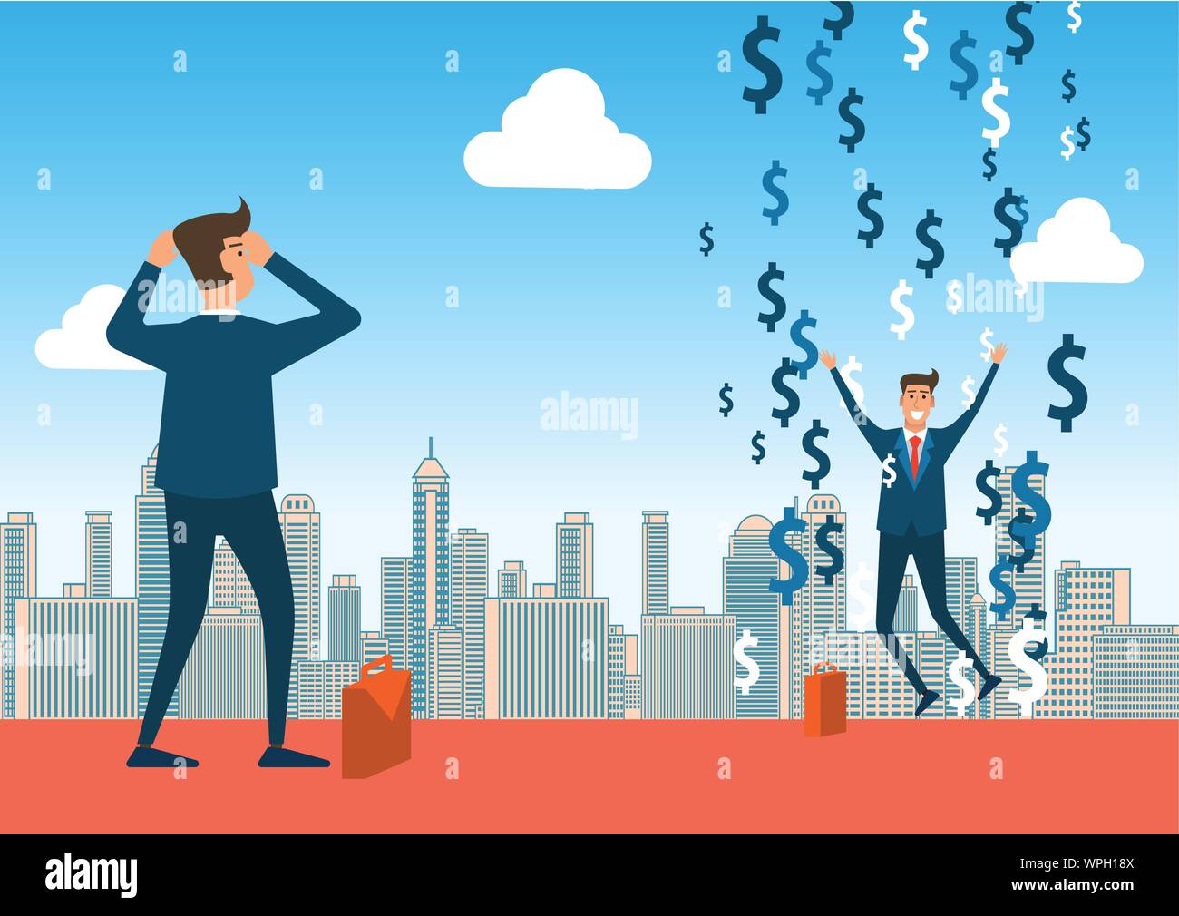 fail businessman look to success one.dollar sign rain means rich ...