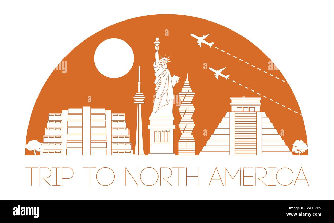 top famous landmark of america,silhouette and half of circle design ...