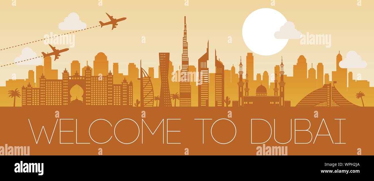 Dubai famous landmark silhouette style,desert tone color,vector ...