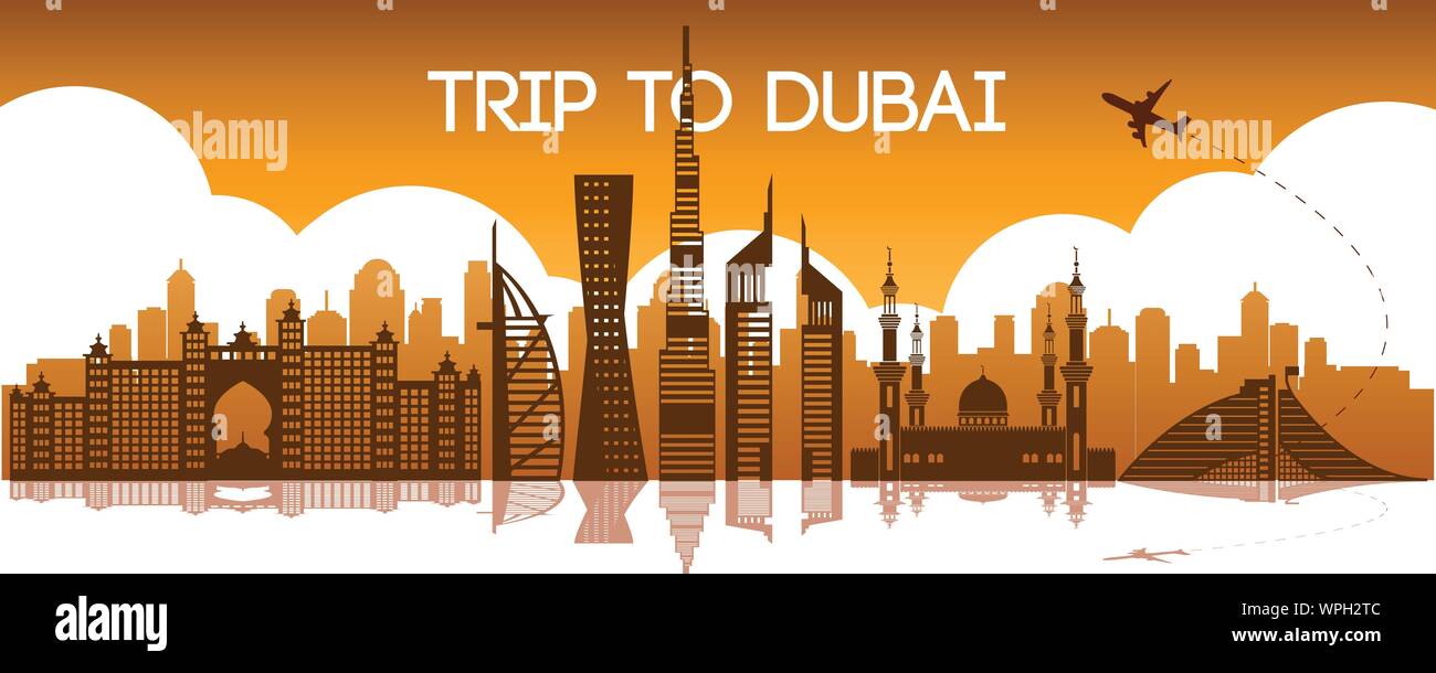 famous landmark of dubai,travel destination,silhouette design,white and ...