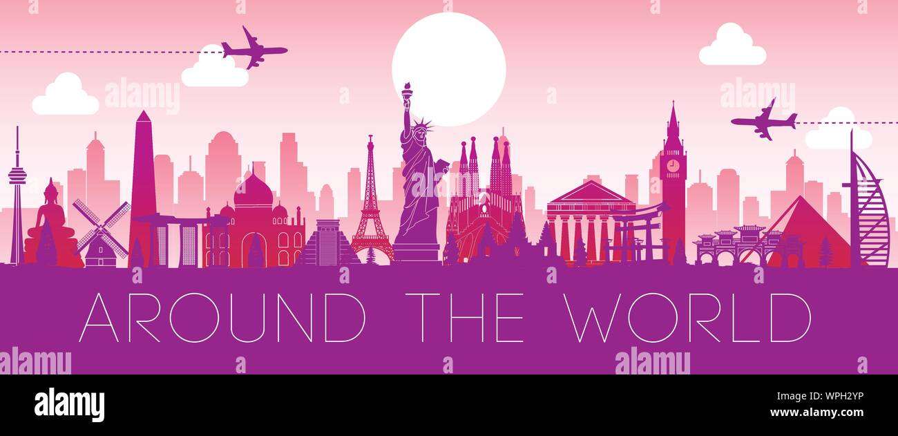 world famous landmark pink silhouette design,vector illustration Stock ...