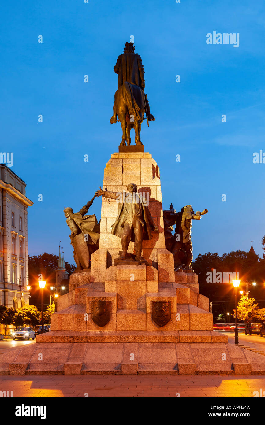 Night falls at Grunwald Monument in Krakow, Poland Stock Photo - Alamy