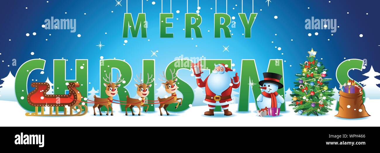 santa claus,reindeer,gift,snowman and xmas tree stand front of big ...
