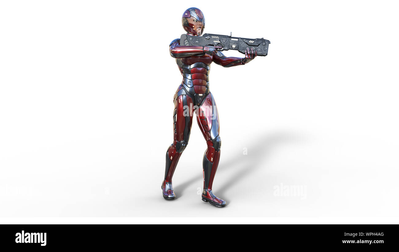 Futuristic android soldier woman in bulletproof armor, military cyborg ...