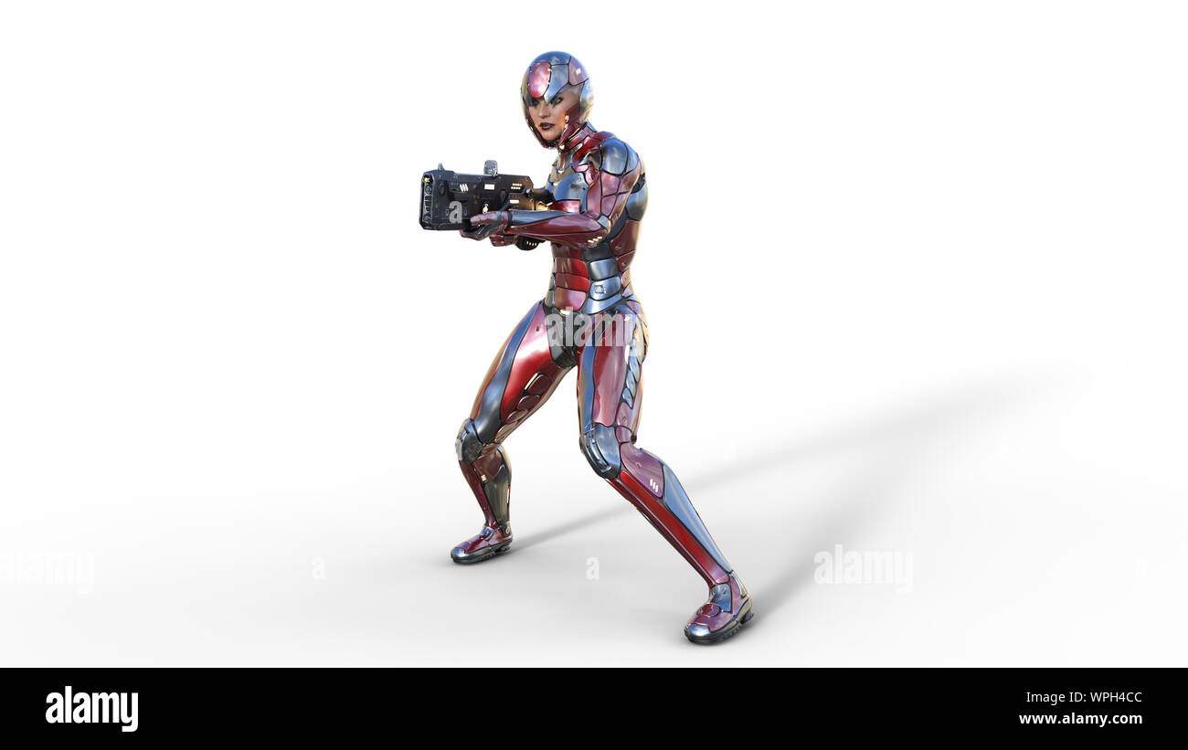 Futuristic android soldier woman in bulletproof armor, military cyborg ...