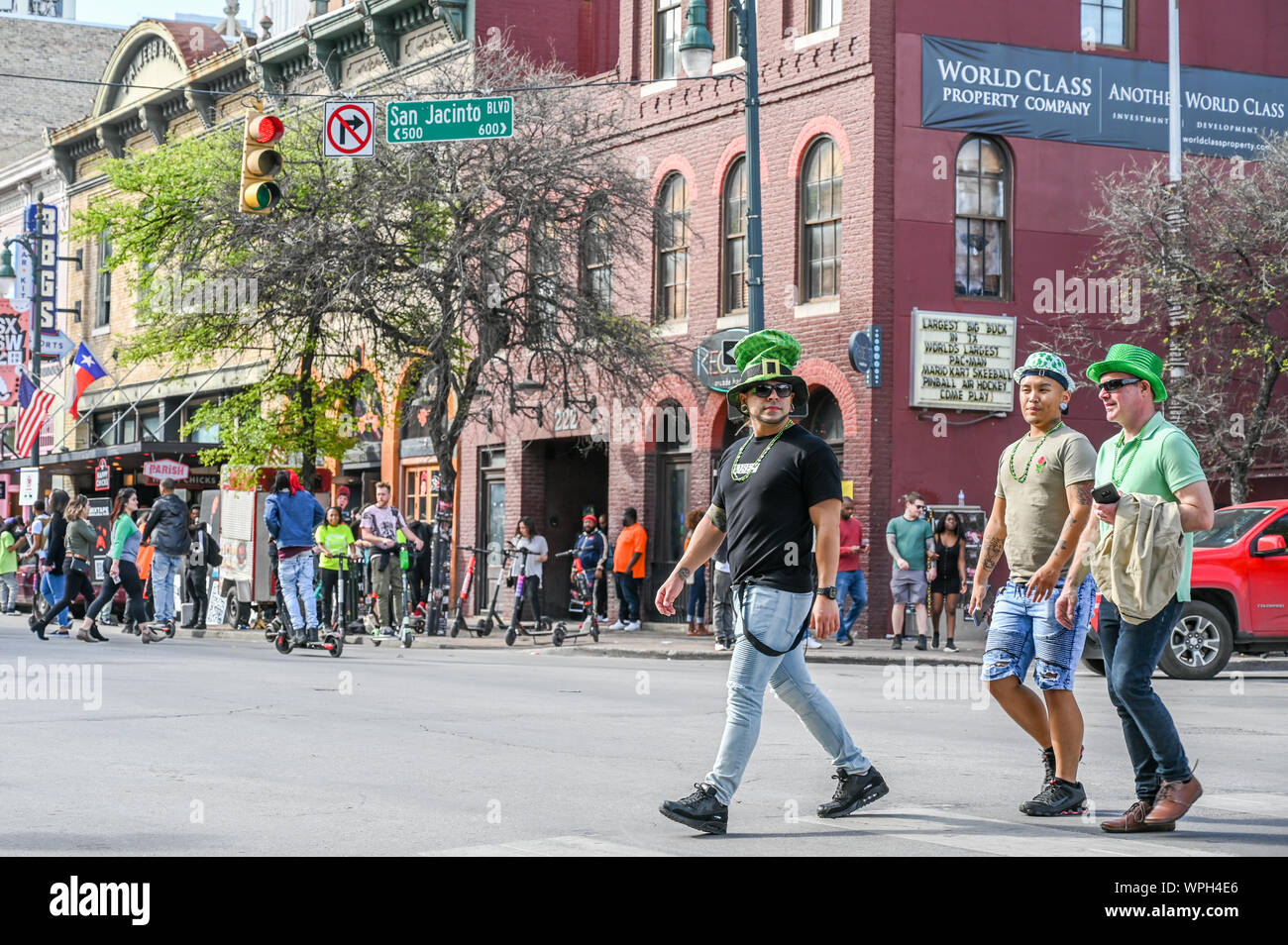 Sixth Street in Austin Texas during St Patricks day in March 2019. This ...