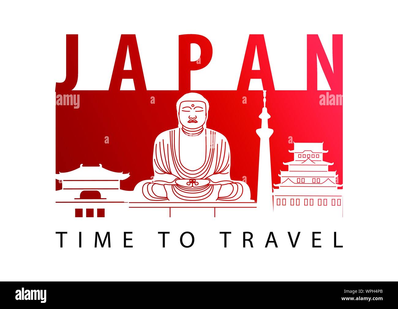 Japan famous landmark silhouette style,red gradient color,vector ...
