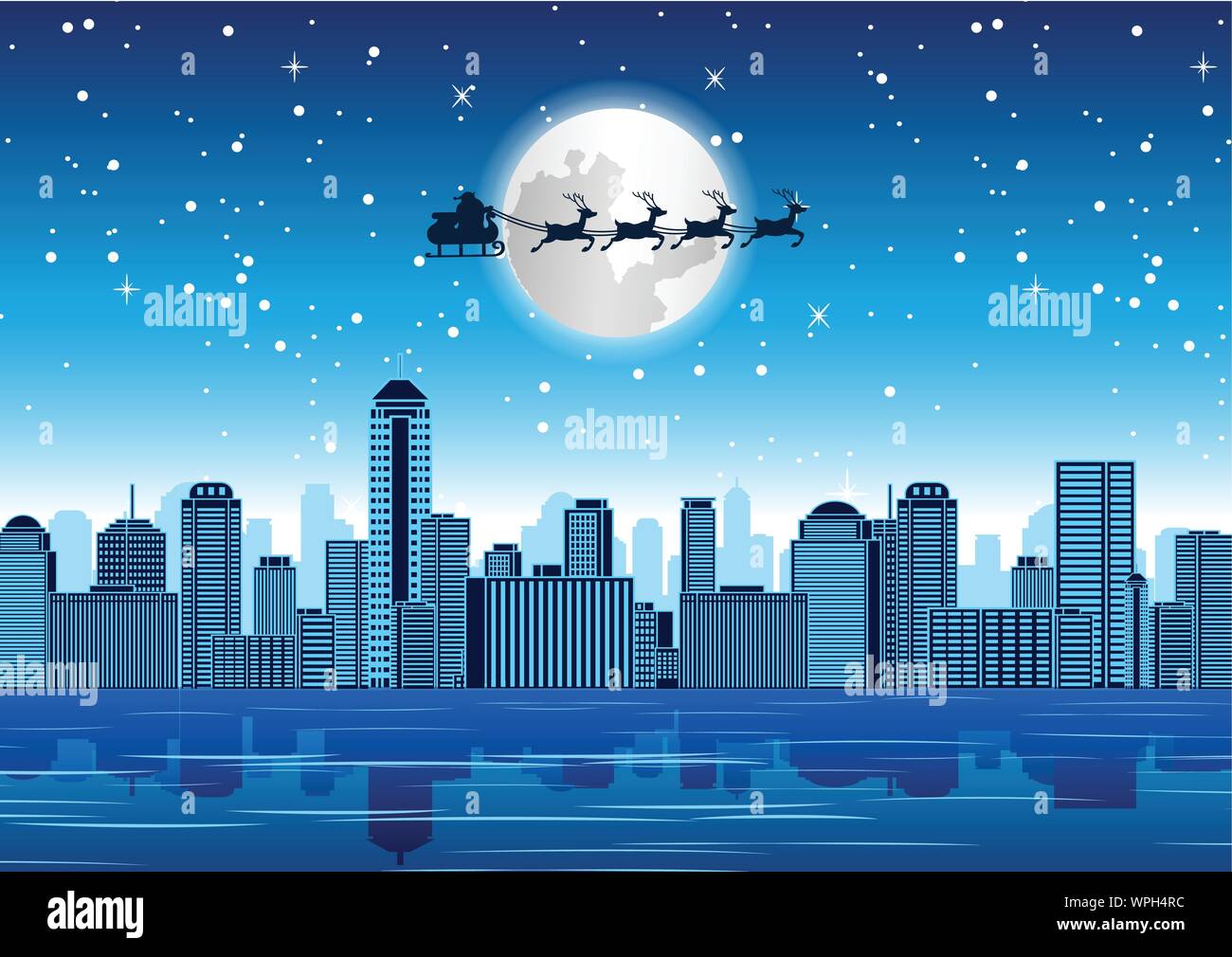santa fly over the skyscraper on xmas night,vector illustration Stock Vector Image & Art - Alamy