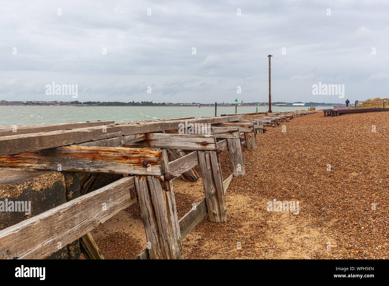 landguard point felixstowe suffolk uk old wooden pier Stock Photo - Alamy