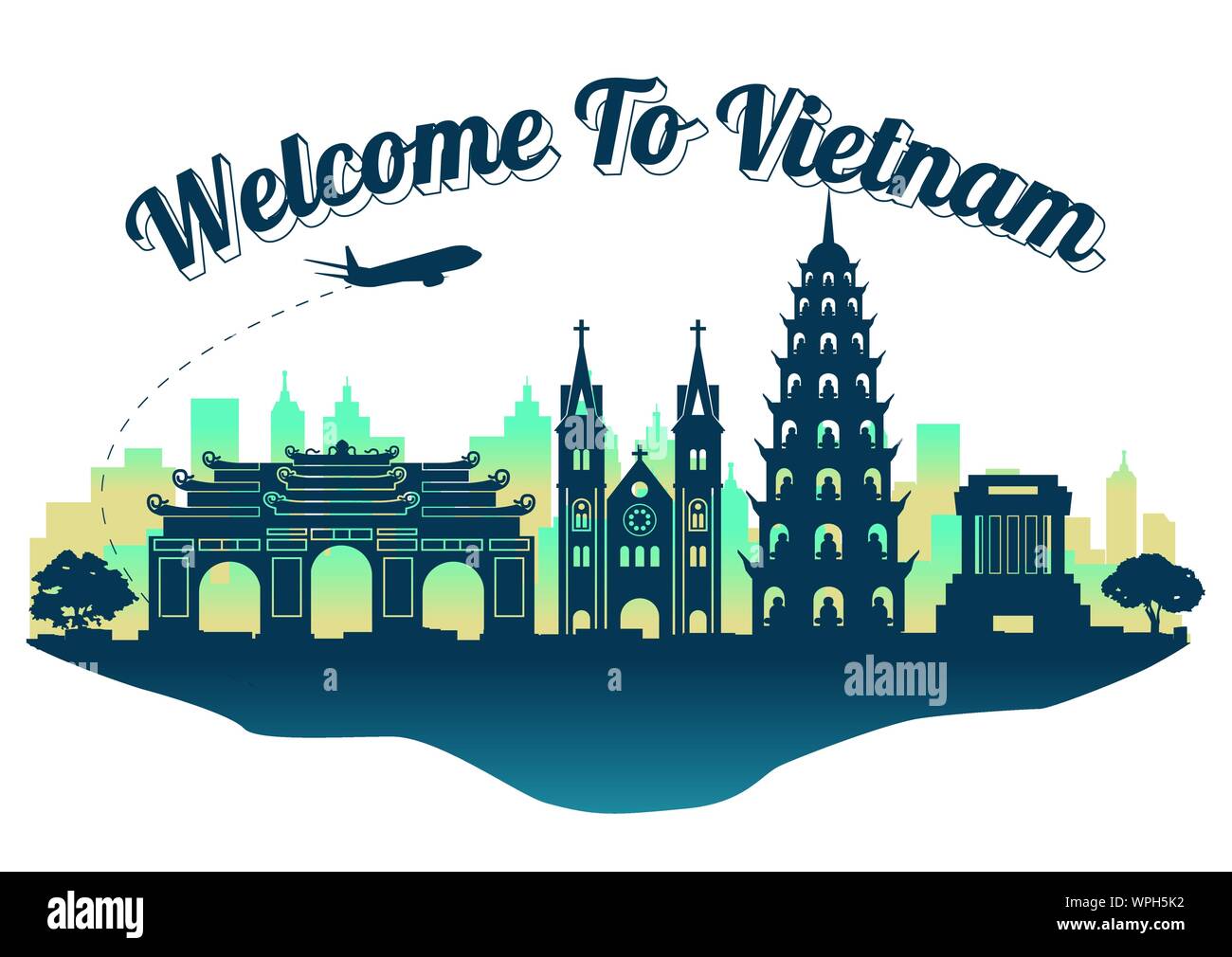Vietnam top famous landmark silhouette style on island,travel and ...