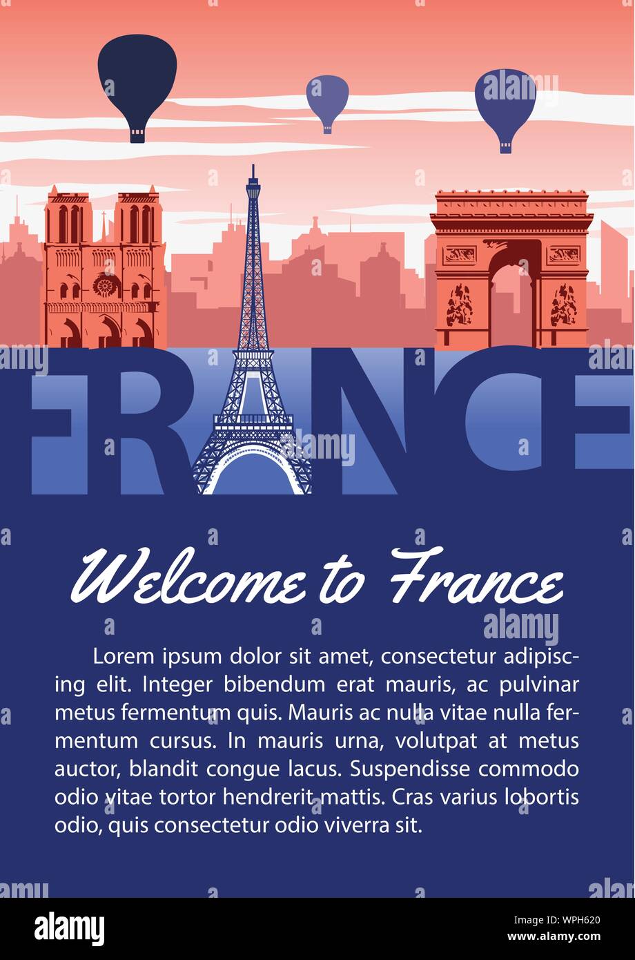 France landmark brochure in typography national flag color design ...