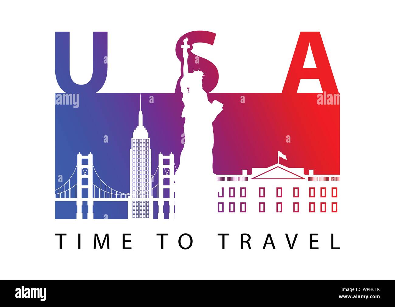 usa famous landmark silhouette style,blue and red gradient,vector ...