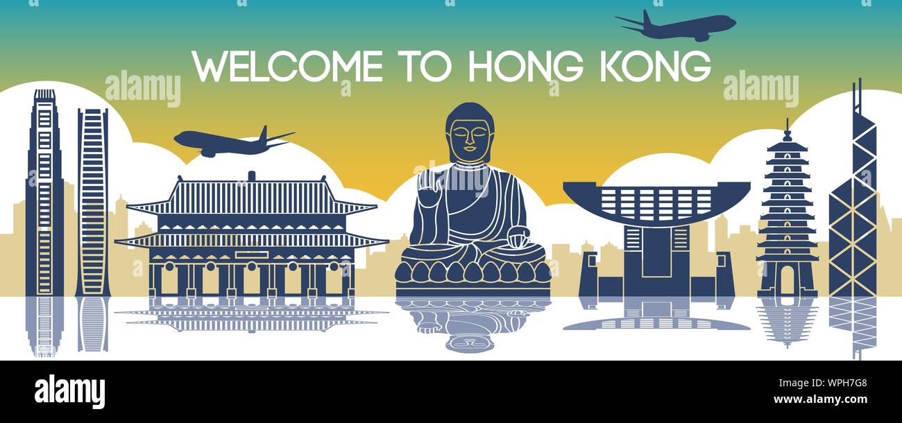 famous landmark of Hong Kong,travel destination,silhouette design ...