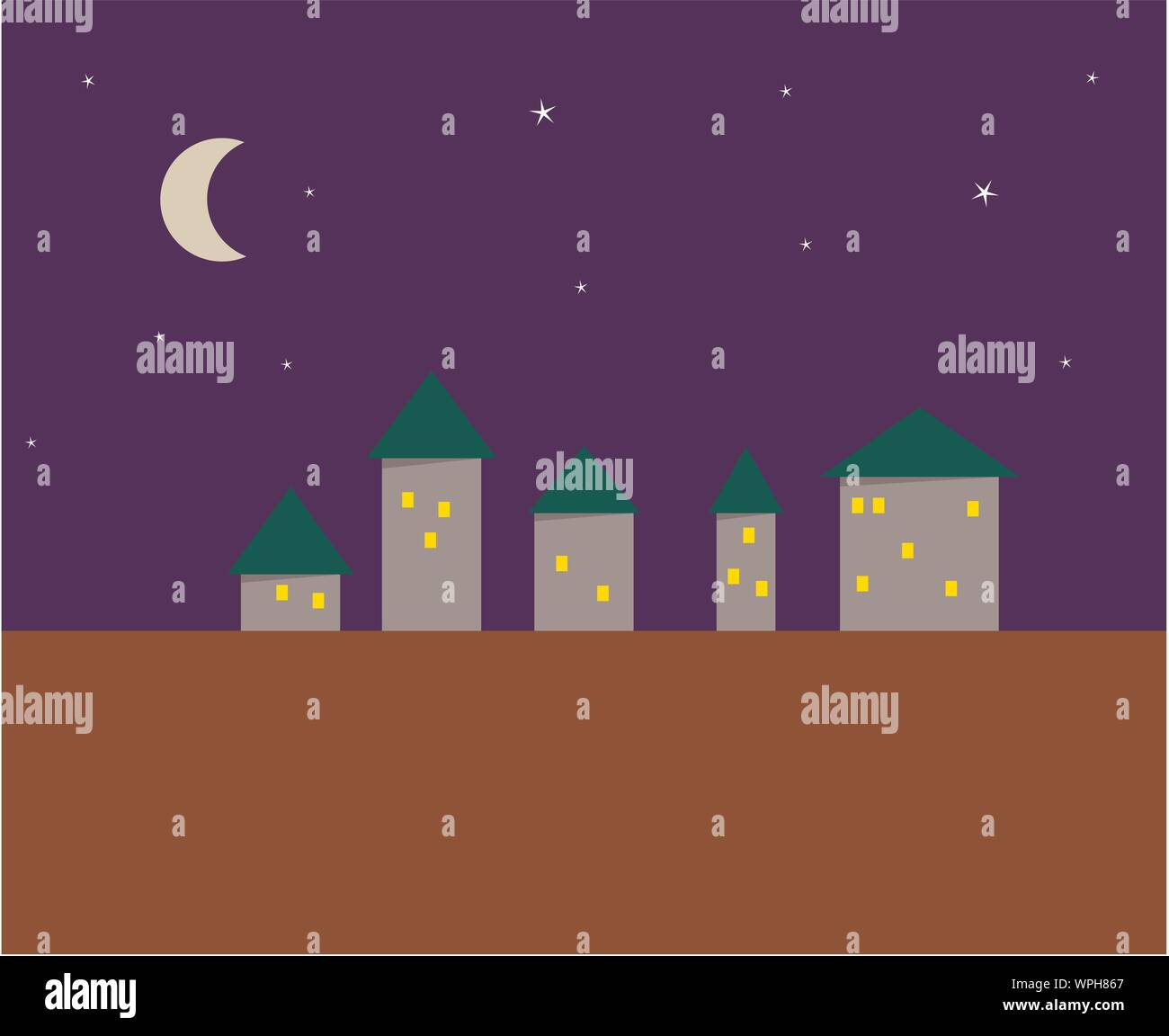Blue night city lights buildings Stock Vector Images - Alamy