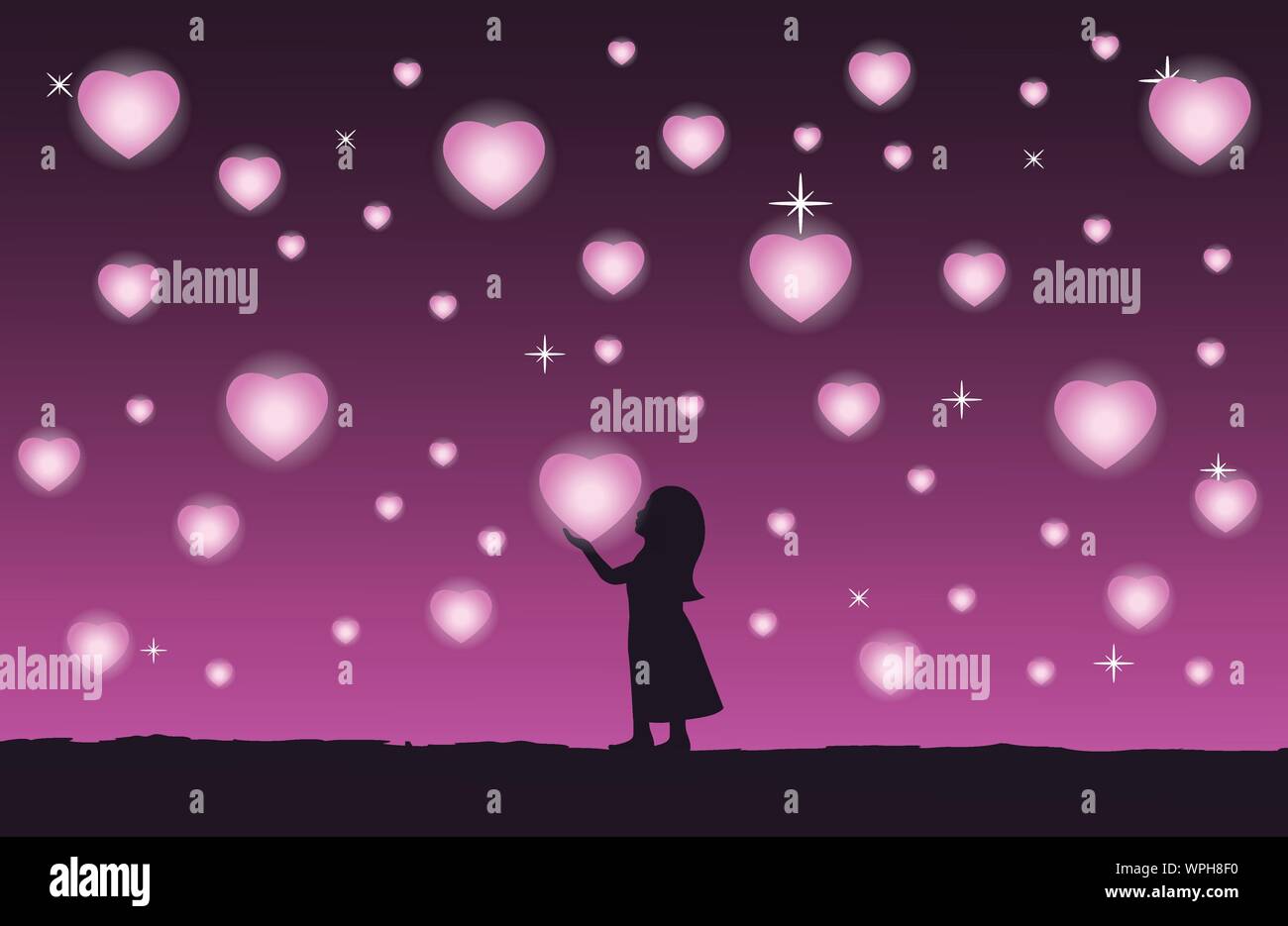 girl touch heart fall rain,concept art mean love come on,vector ...