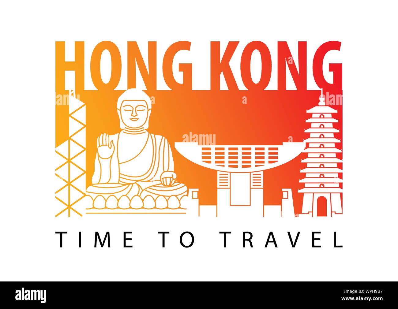 Hong kong famous landmark silhouette style,vector illustration,gradient ...