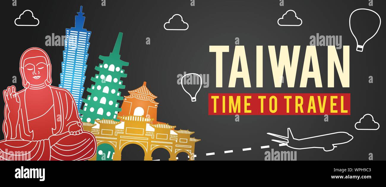 banner of Taiwan famous landmark silhouette colorful style,travel and ...
