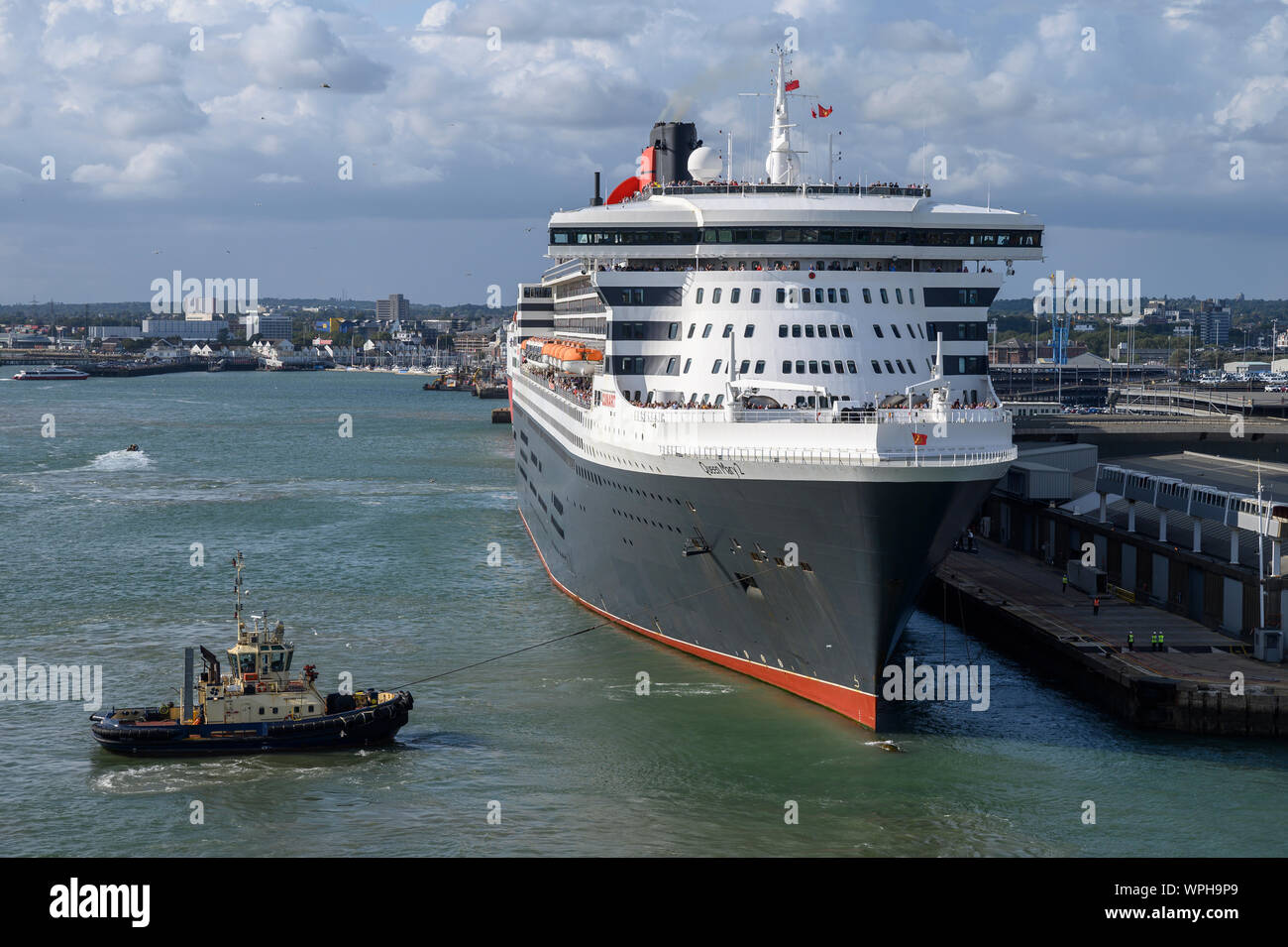 Cunard's Queen Mary 2 moored at Southampton Docks as seen from the ...