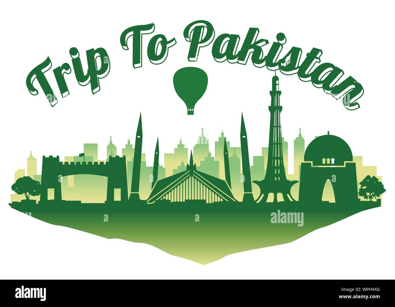 Pakistan famous landmark silhouette style on float island,travel and ...